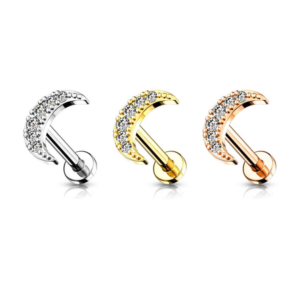 kolczyk Księżyc z kryształkami labret do uszu chrząstki helix tragus ...